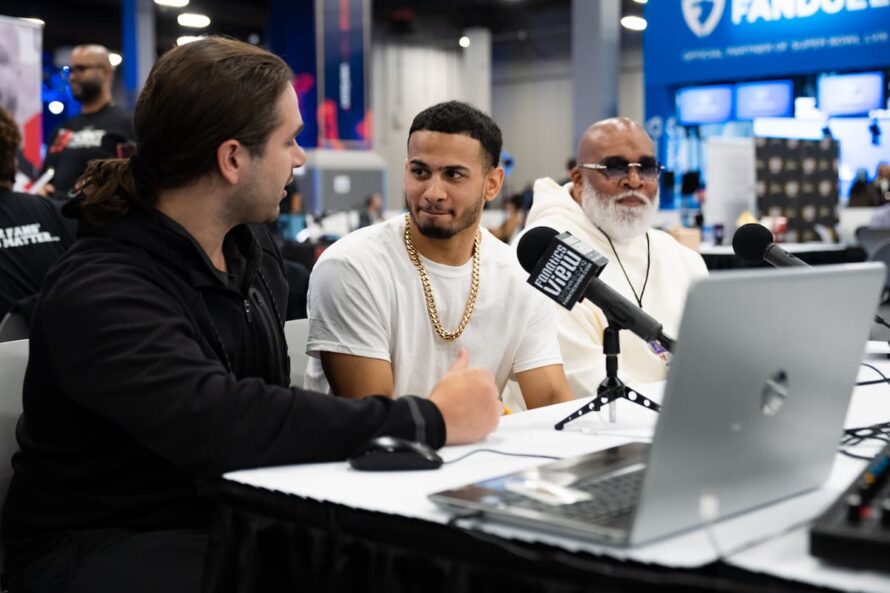 Photos: Rolando Romero discusses Isaac Cruz fight at Radio Row in Las ...