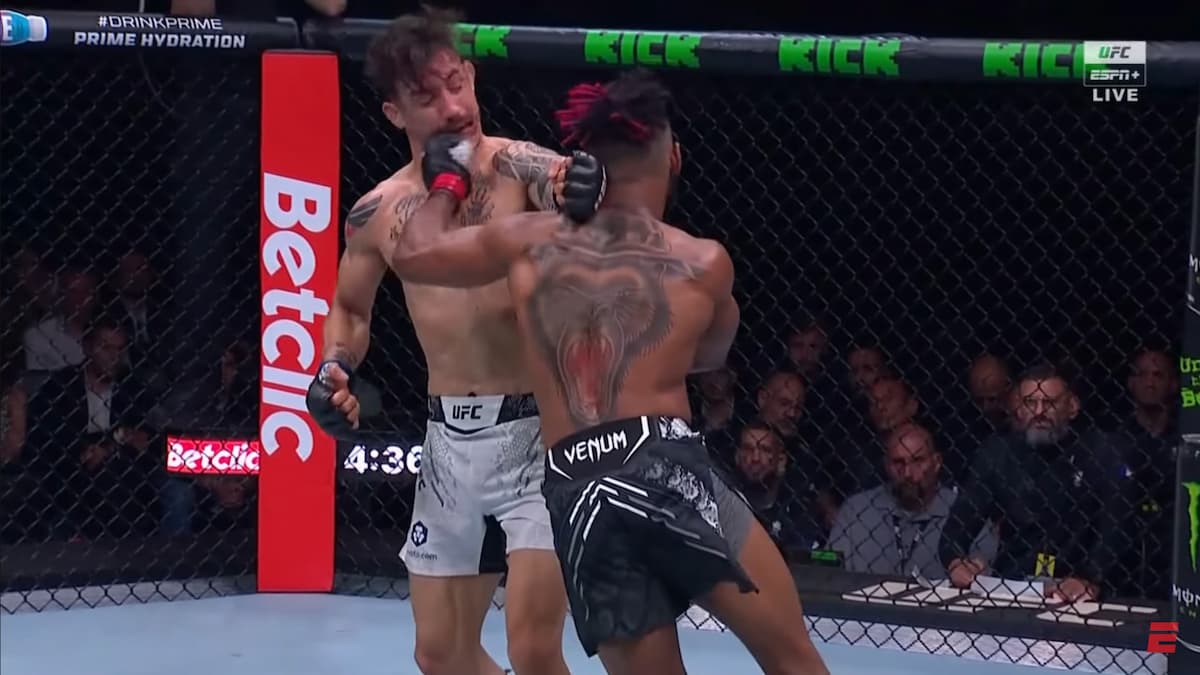 UFC Paris video: Morgan Charriere drops Gabriel Miranda with left hook ...