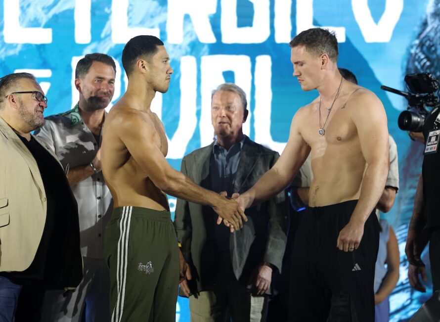 Photos: Jai Opetaia vs Jack Massey official for 200 lbs title ...