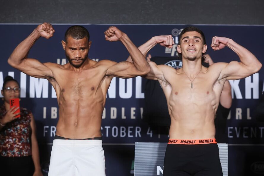 Photos: Janibek Alimkhanuly vs Andrei Mikhailovich on weight for 160 ...