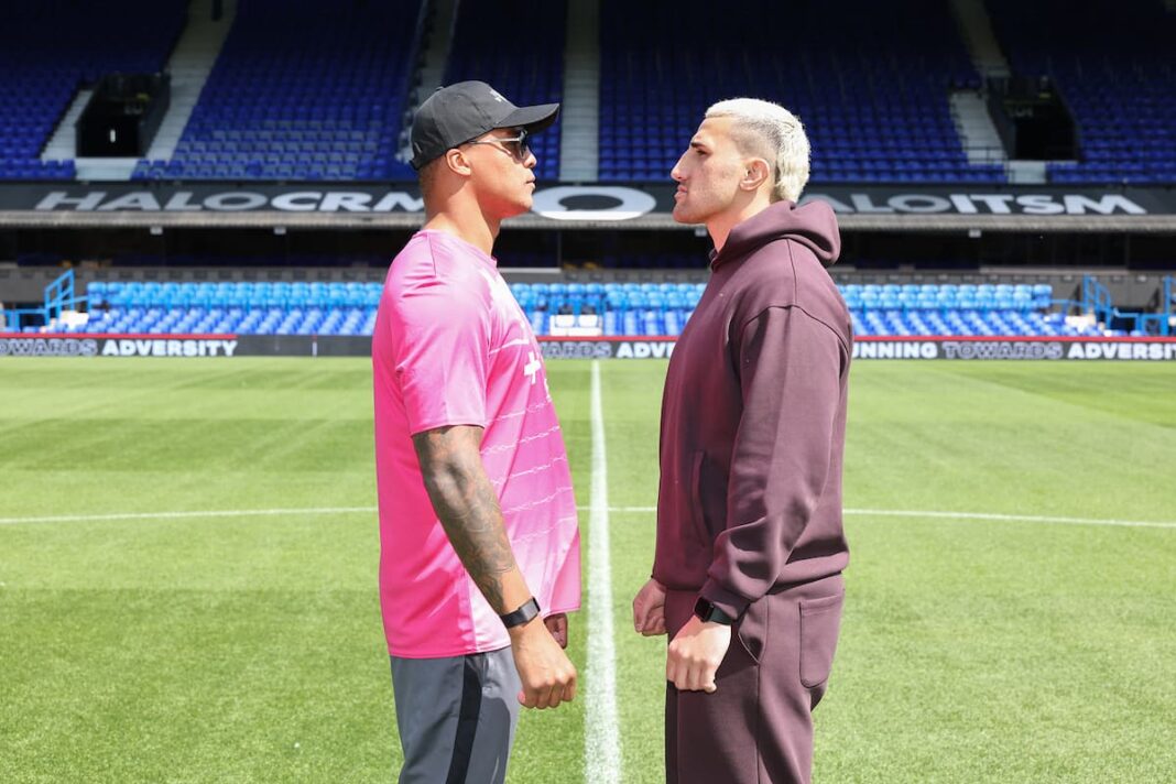 Photos: Fabio Wardley vs Justis Huni first face-off ahead of boxing ...