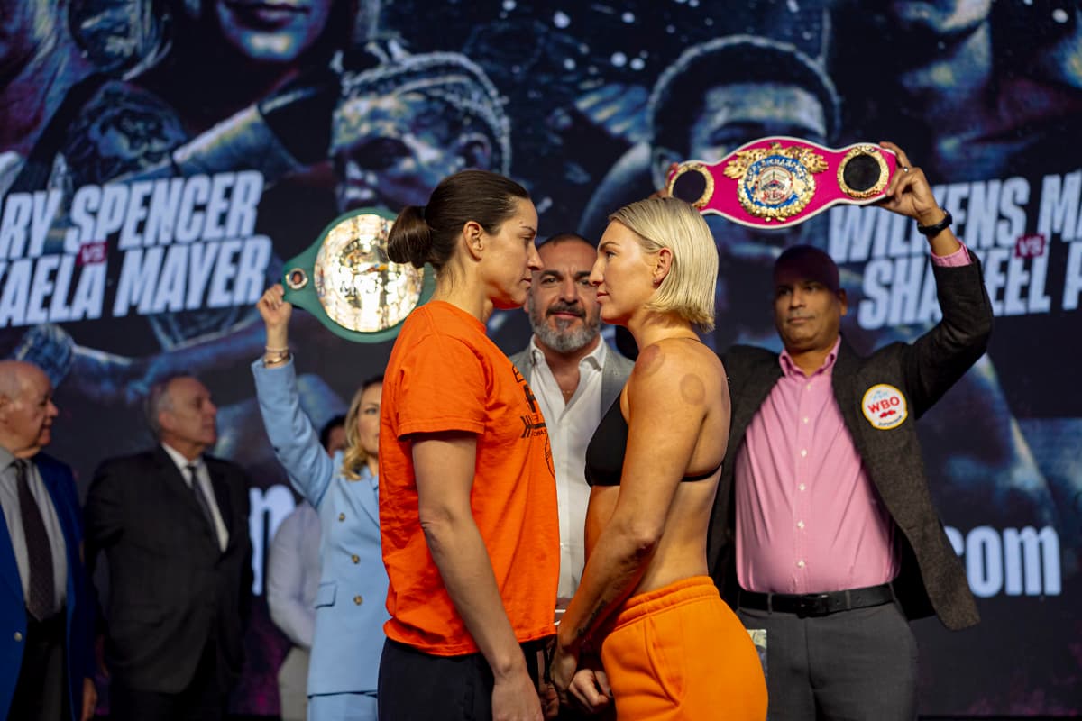 Photos: Spencer and Mayer make weight for unified 154-pound titles ...